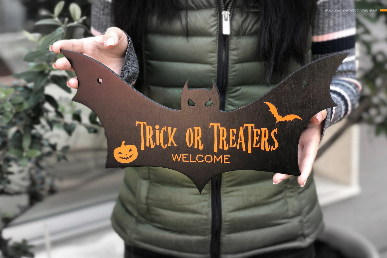 Halloween Sign Decor | Custom Text Sign | Wood Bat Sign | Custom ...