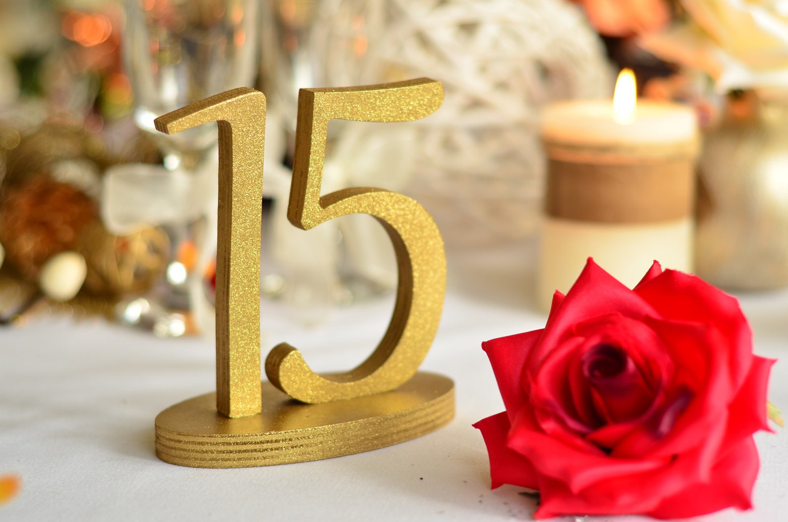 Script Font Wedding Wooden Table Numbers In Glitter Finish Etsy