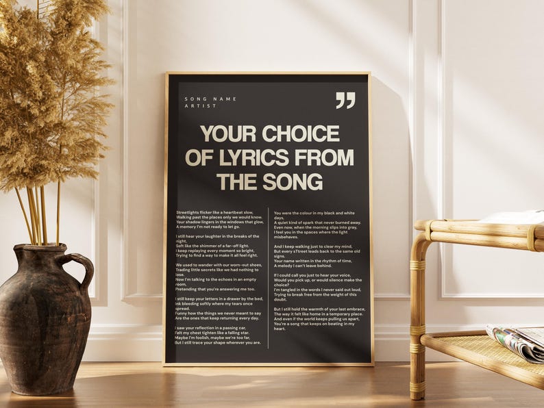 Custom Song Lyric Poster - Choose Your Quote Artwork - Personalised ...