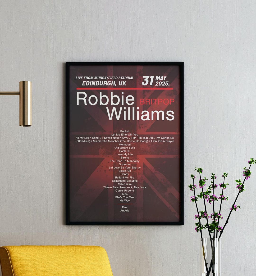 Robbie Williams 2025 UK Setlist Poster – Britpop Tour Print, Fan ...