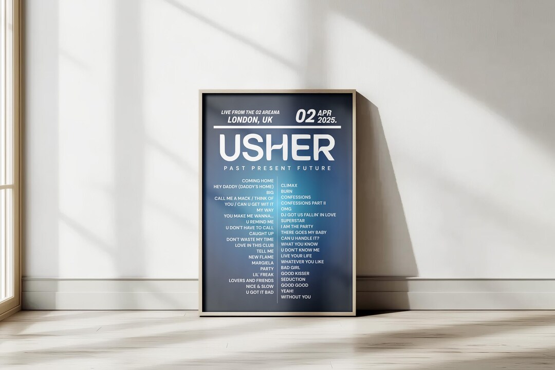 Usher 2025 UK Tour Setlist Poster Print – Live Concert Souvenir, Gig ...