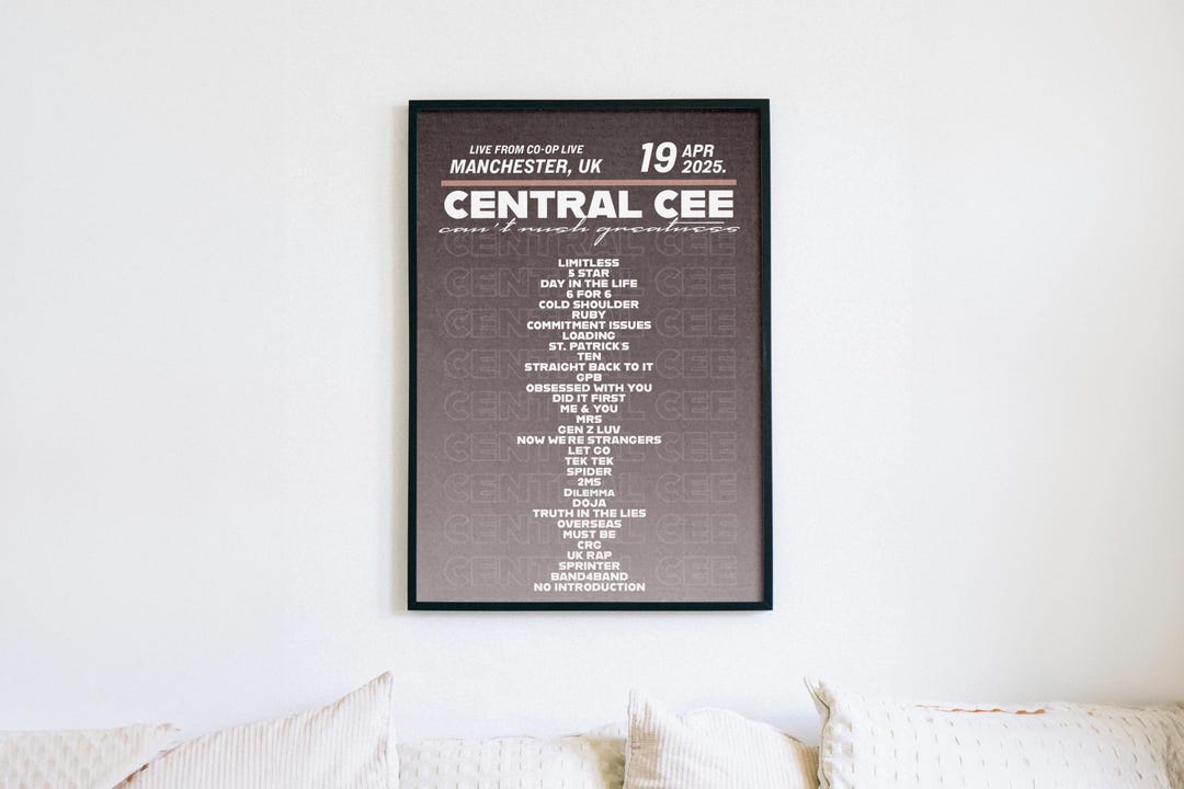 Central Cee 2025 UK Setlist Poster Print – Live Concert, Gig ...