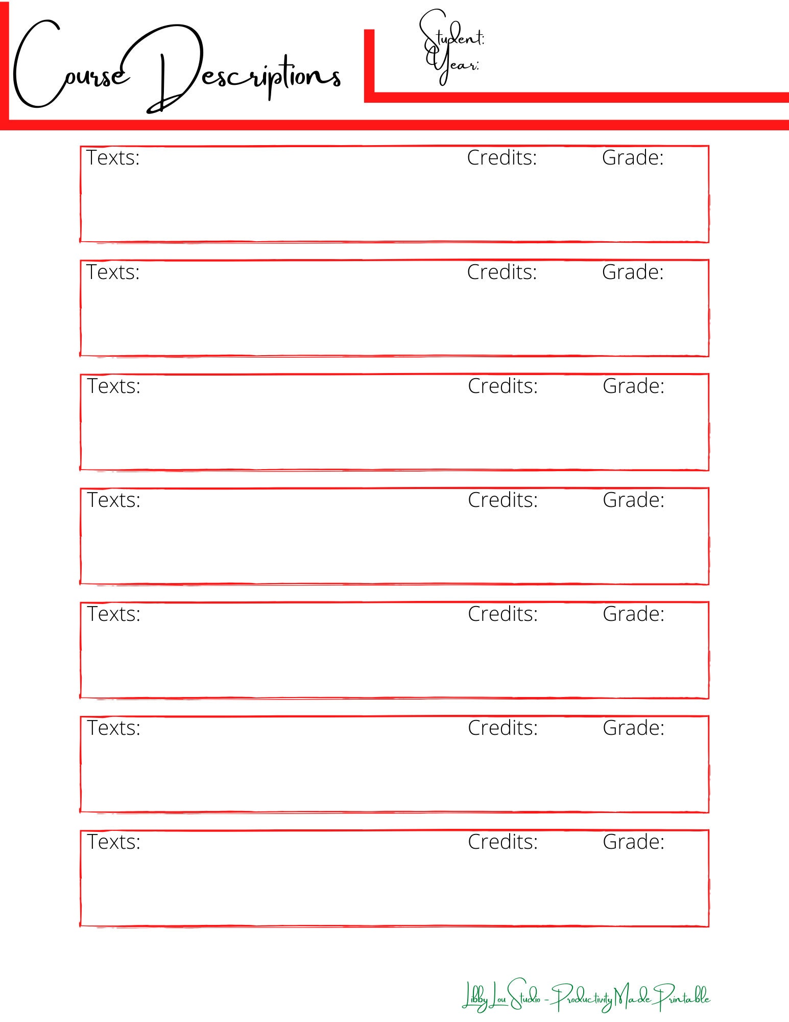 Homeschool Course Description Planning Pages - Etsy