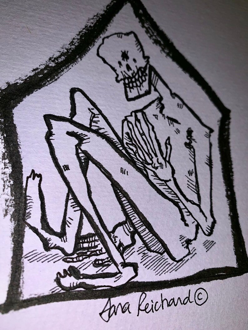 Stuck in a Box Skeleton Ink Drawing Original Illustration - Etsy