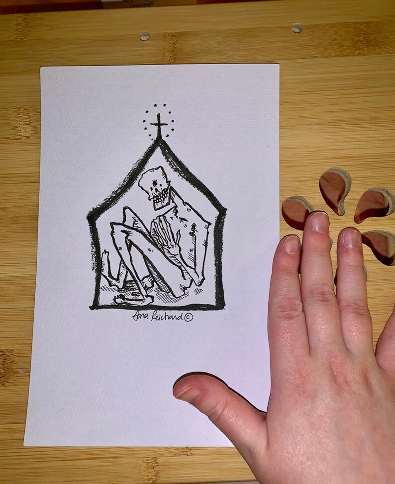 Stuck in a Box Skeleton Ink Drawing Original Illustration - Etsy