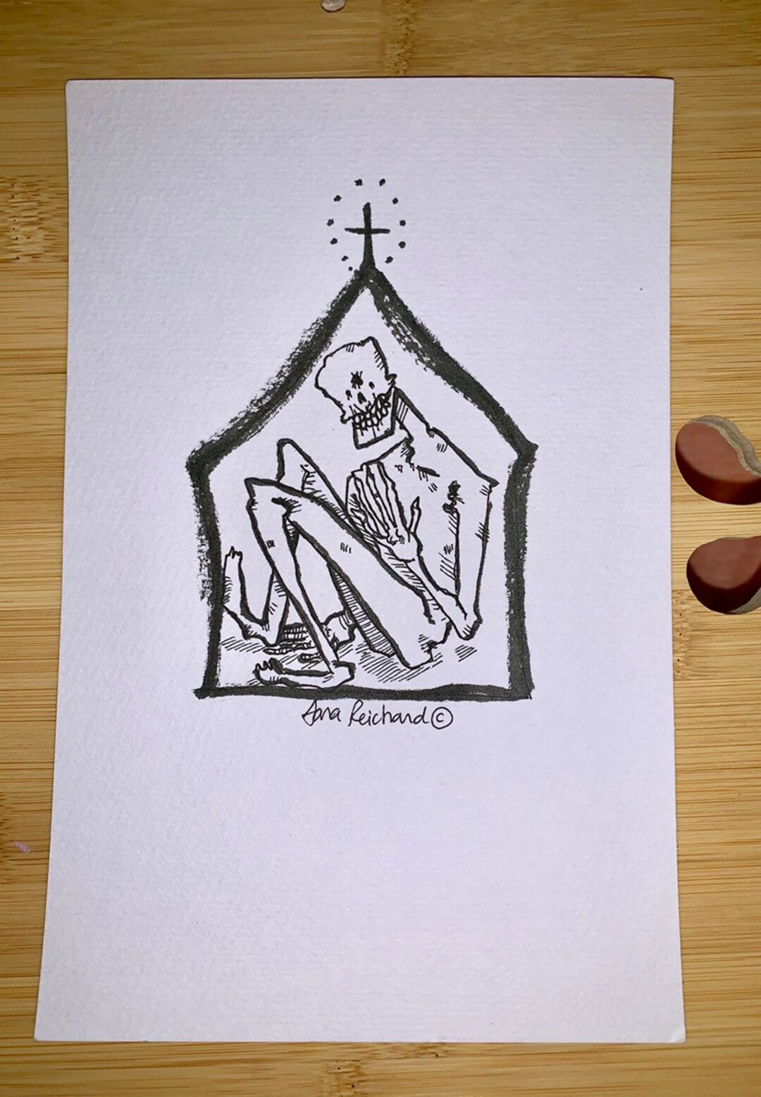 Stuck in a Box Skeleton Ink Drawing Original Illustration - Etsy