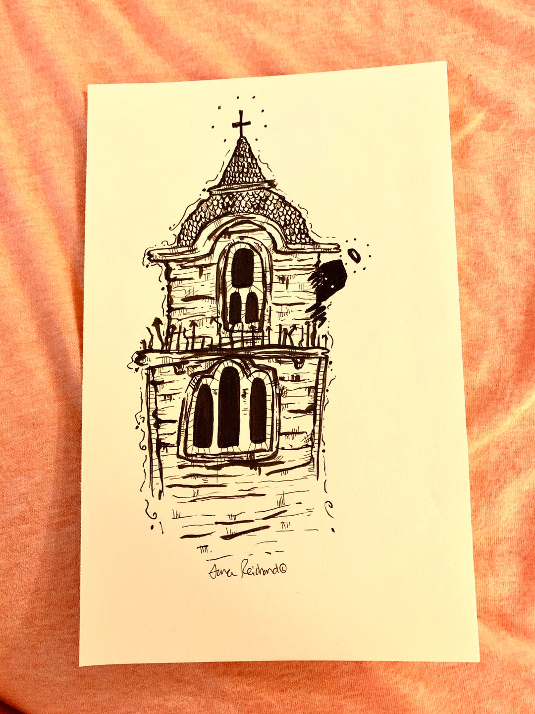 Peeking From Behind Old House Original Illustration - Etsy España