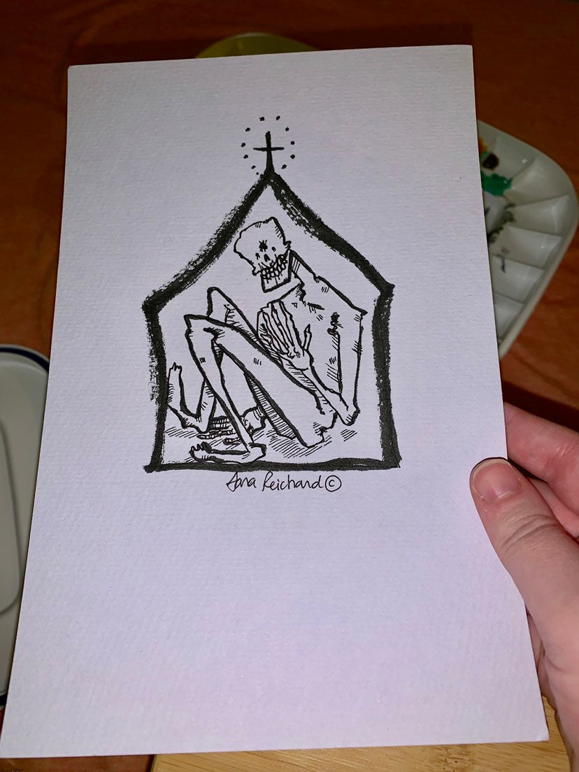 Stuck in a Box Skeleton Ink Drawing Original Illustration - Etsy