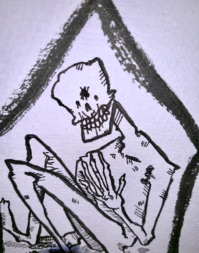 Stuck in a Box Skeleton Ink Drawing Original Illustration - Etsy
