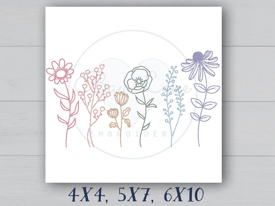 Wildflowers Series - Quick Stitch Single Line Art Boho Botanical ...