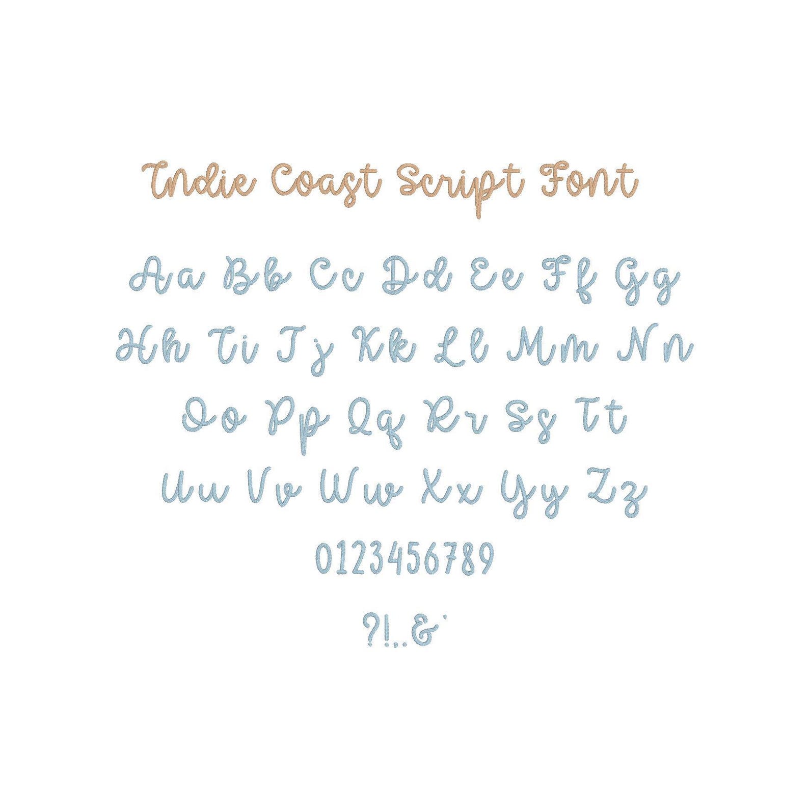 Indie Coast Script: Machine Embroidery Font, Native BX Format (digital ...