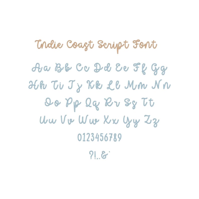 Indie Coast Script: Machine Embroidery Font, Native BX Format (digital ...