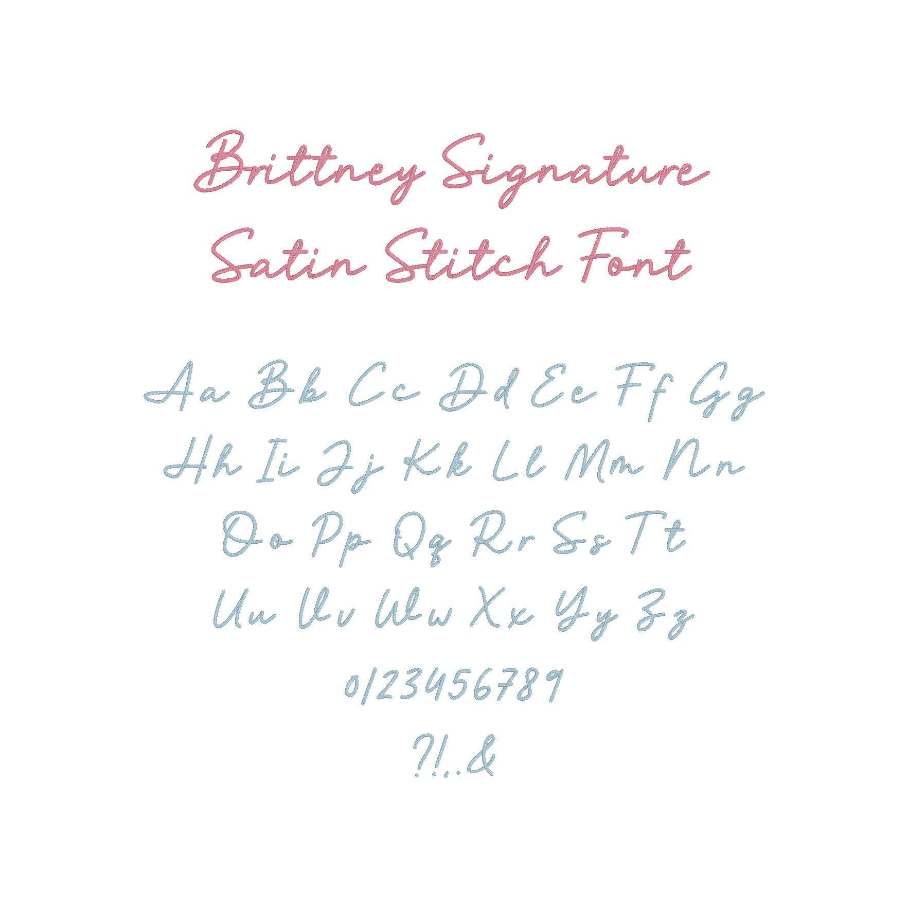 Brittney Signature Script Embroidery Font: Native BX + Stitch Files ...