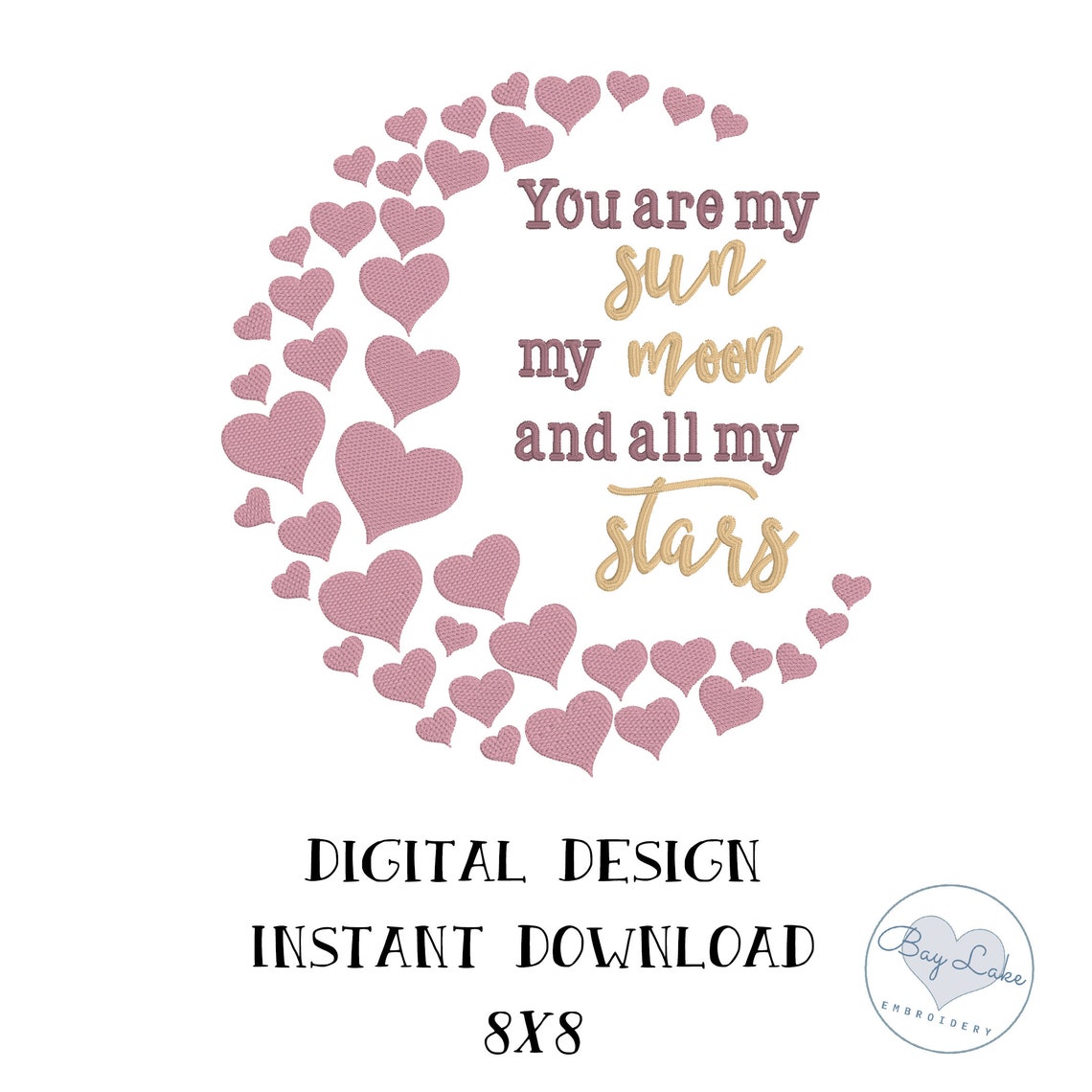 Sun Moon and All My Stars Moon and Hearts Machine Embroidery - Etsy