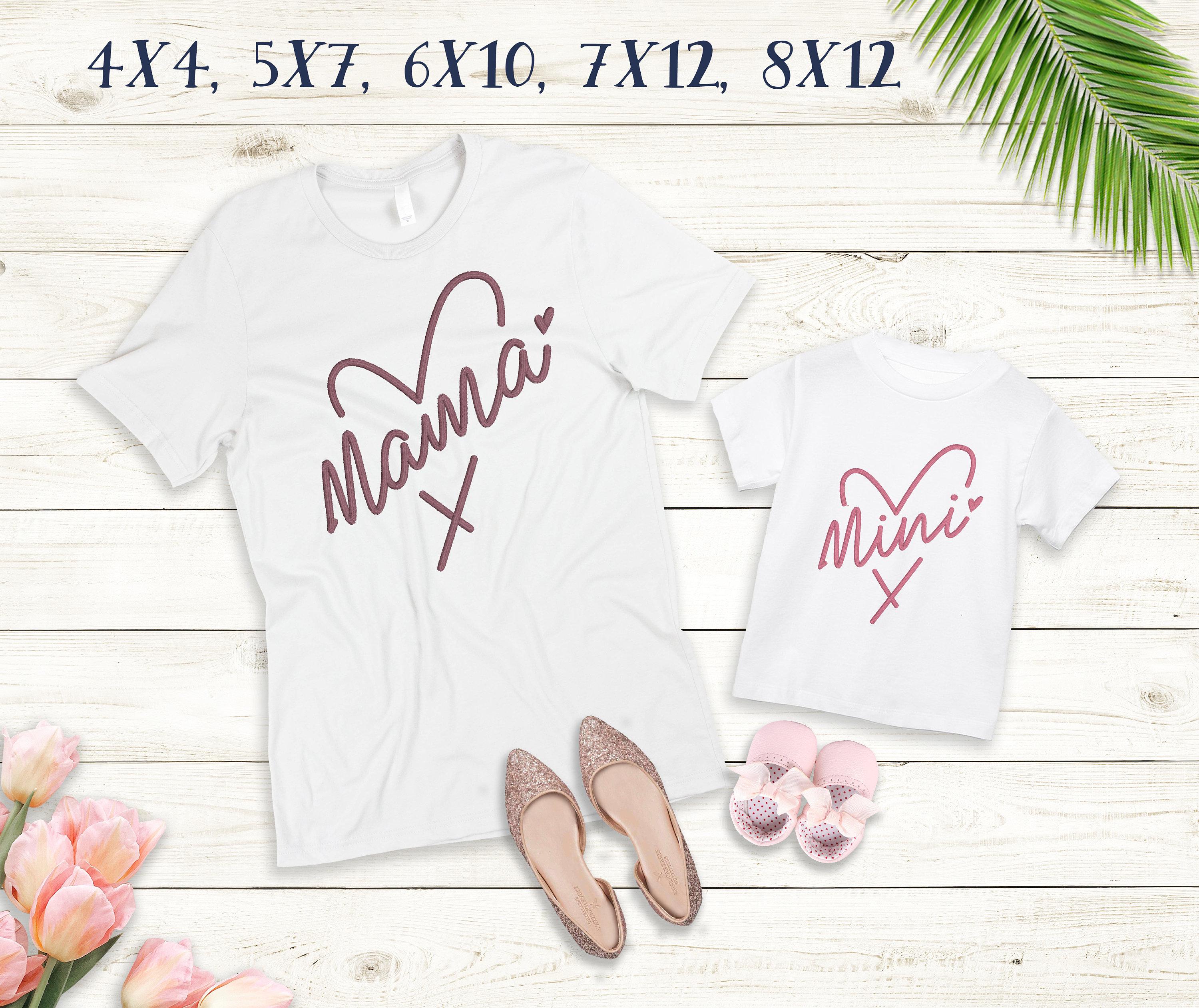 Mama & Mini Matching Heart Embroidery Design - Custom Mother Child ...