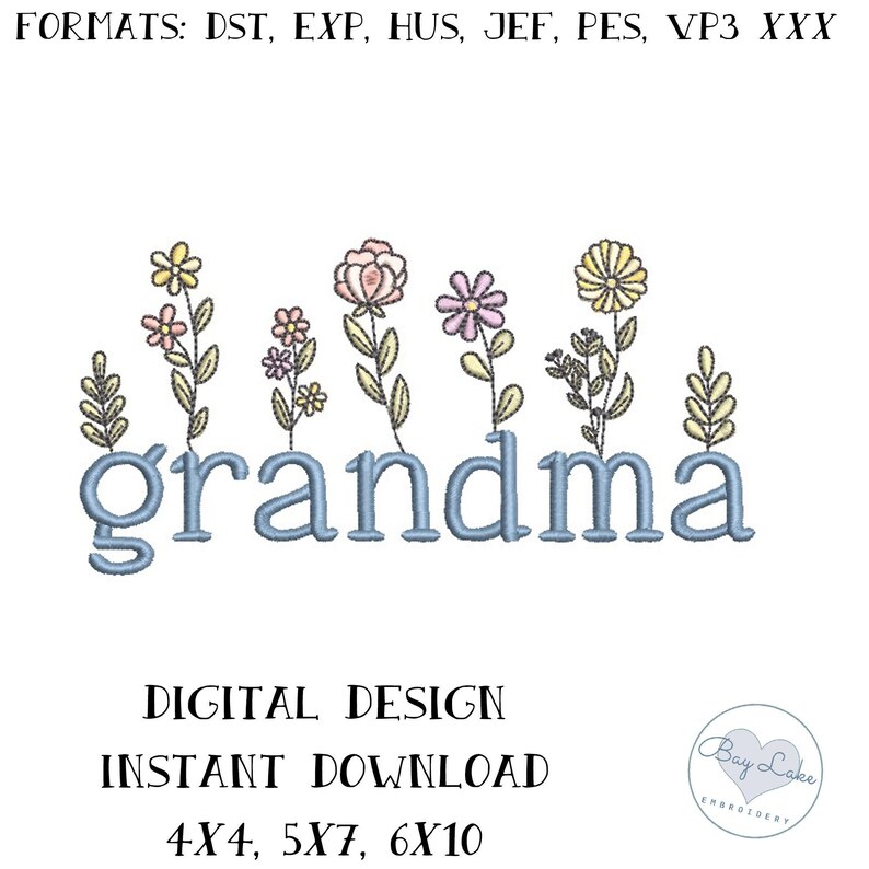 Wildflower Grandma Embroidery Design – Floral Machine Embroidery ...
