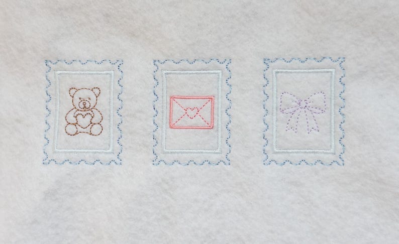 Vintage Stamp Mini Embroidery Design Set | Teddy Bear, Bow, Love Letter ...