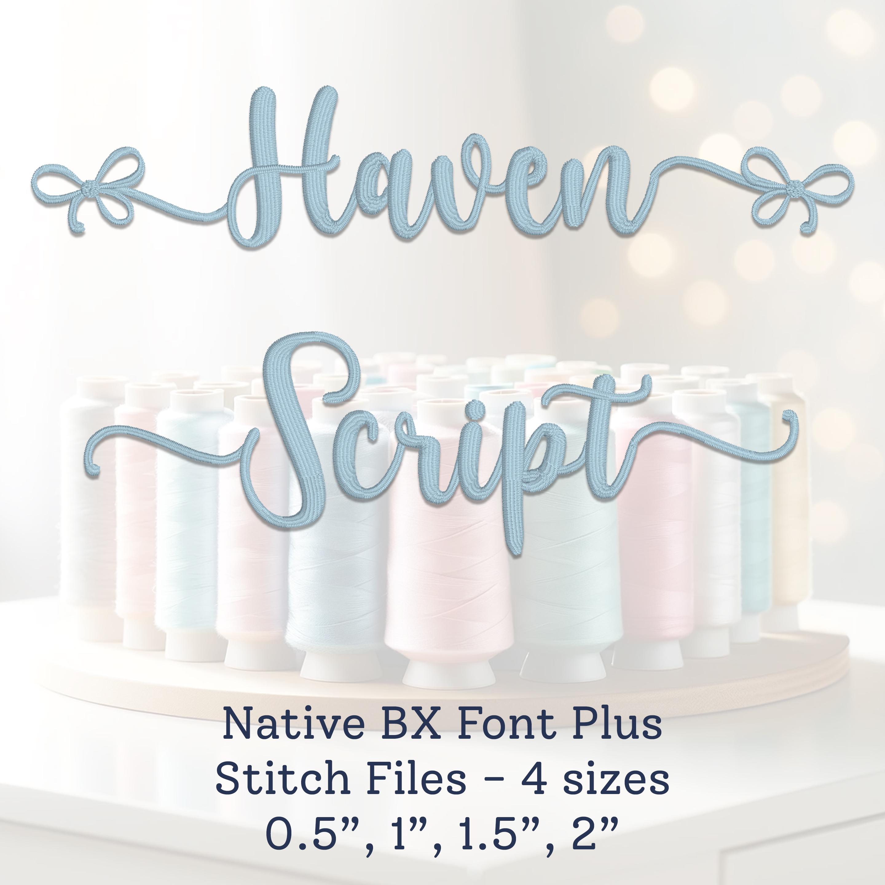 Haven Script Embroidery Font: Native BX + Stitch Files, Bows & Hearts ...
