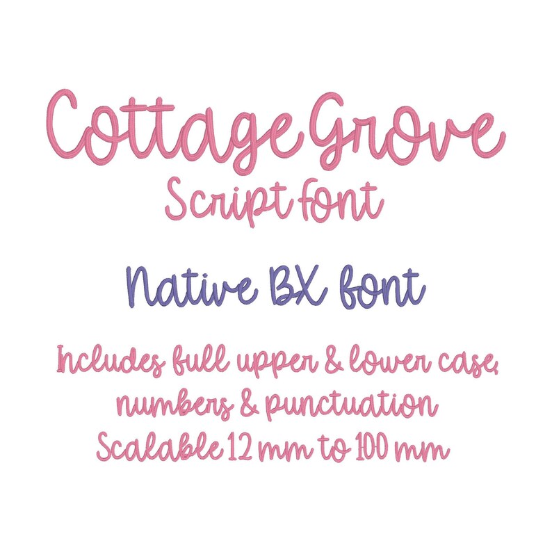 Cottage Grove Script Embroidery Font: Native BX ONLY (digital Download ...