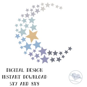 Ombre Moon and Stars Machine Embroidery Design, 2 Sizes, Formats Dst ...