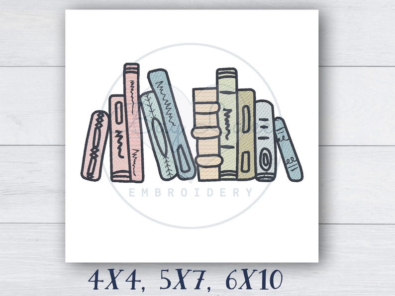 Bookshelf Embroidery Design: Row of Books Light Stitching Sketch ...