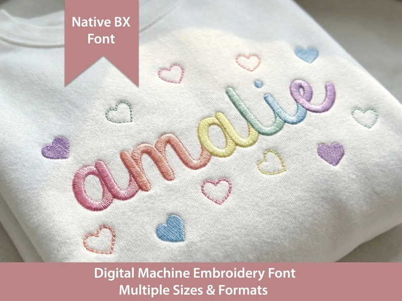 Fuente de bordado Amalie Script: Native BX + Archivos de puntada ...