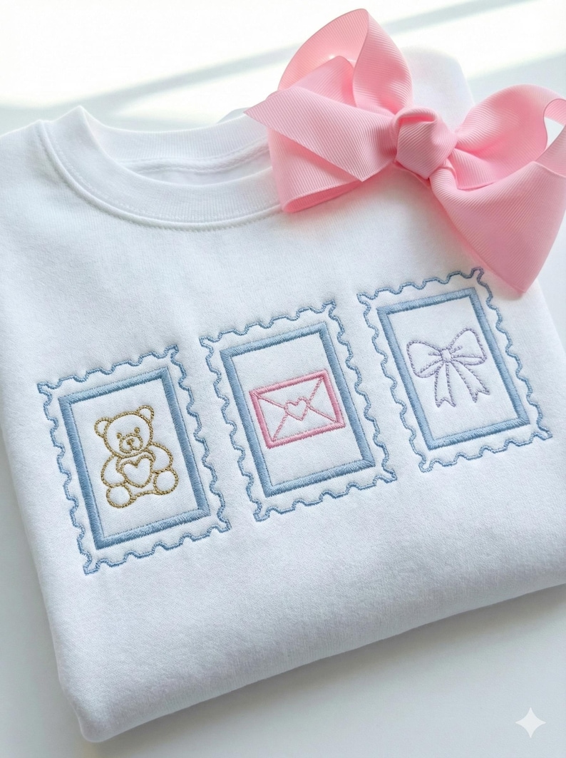 Vintage Stamp Mini Embroidery Design Set | Teddy Bear, Bow, Love Letter ...