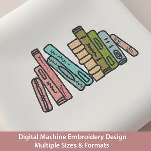 Bookshelf Embroidery Design: Row of Books Machine Embroidery Pattern ...