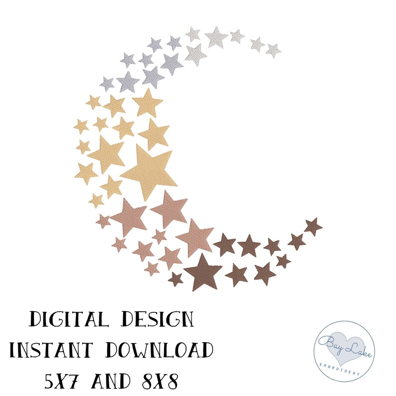 Ombre Moon and Stars Machine Embroidery Design 2 Sizes - Etsy