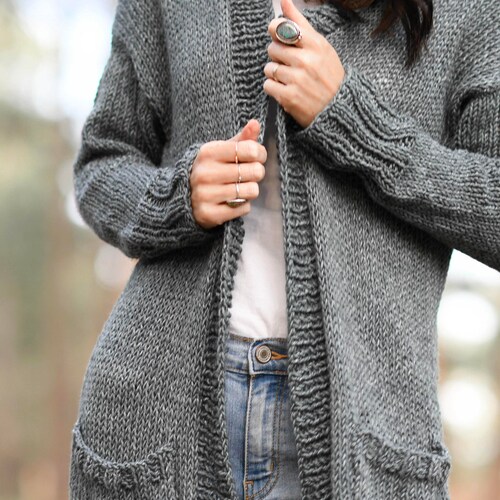 My Big Comfy Ribbed Cardi Knitting Pattern Easy Knit Sweater - Etsy