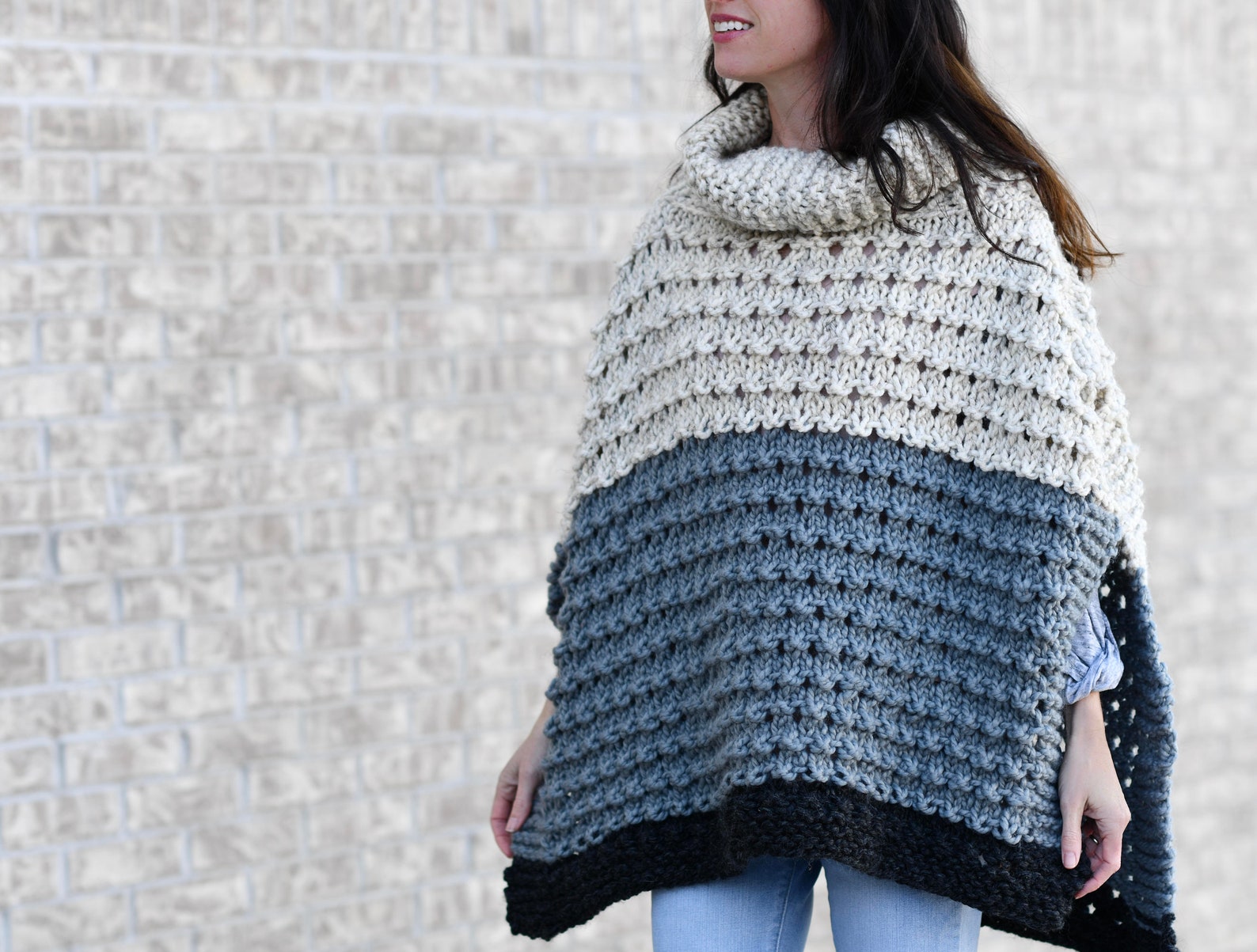 Knitting Pattern, Color Block Poncho Knitting Pattern, Vail Ski Knit ...