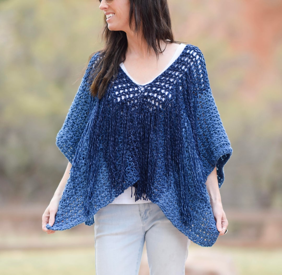Easy Crochet V-stitch Poncho Pattern, Boho Ombre Fringe (PDF Pattern ...