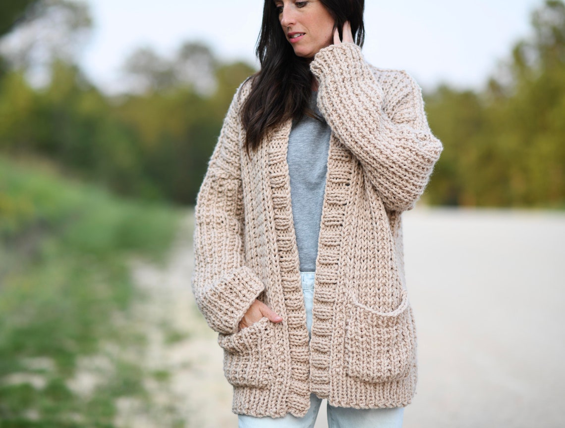 My Big Comfy Ribbed Cardi Knitting Pattern, Easy Knit Sweater Pattern ...