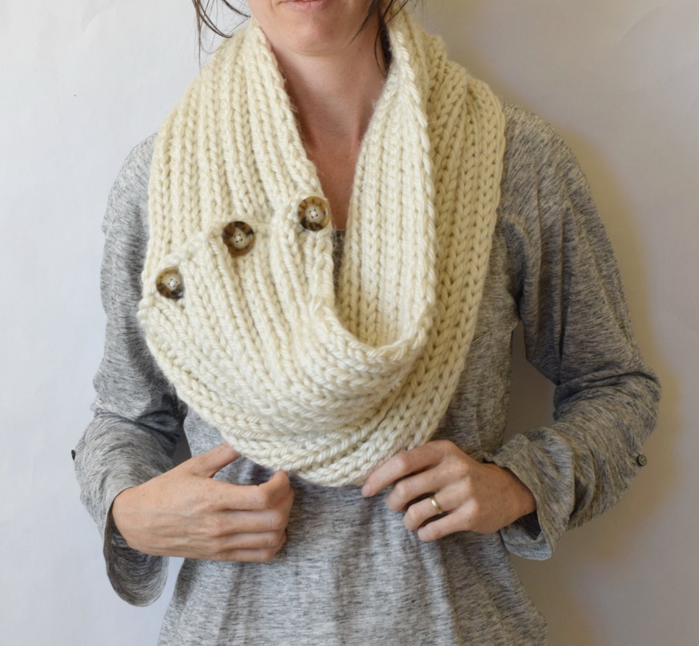 Giant Knit Cowl, Big Knit Scarf, Cream Knit Scar, Bulky Knit Cowl ...