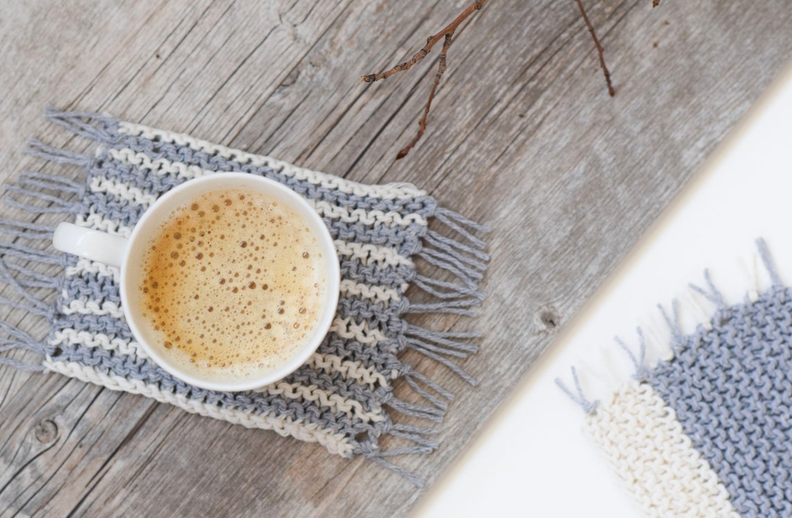 Knit Mug Rug Pattern, Knit Coasters Pattern, Beginner Coasters Knitting ...