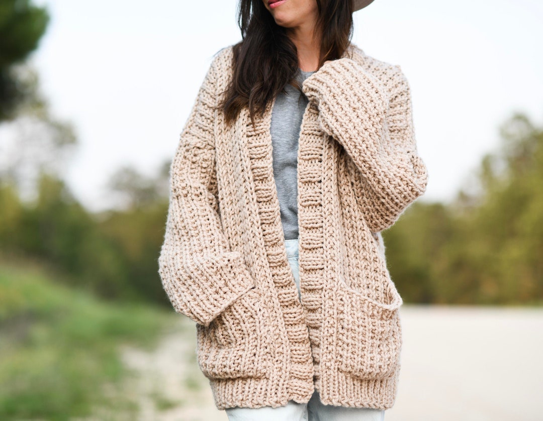 My Big Comfy Ribbed Cardi Knitting Pattern, Easy Knit Sweater Pattern ...