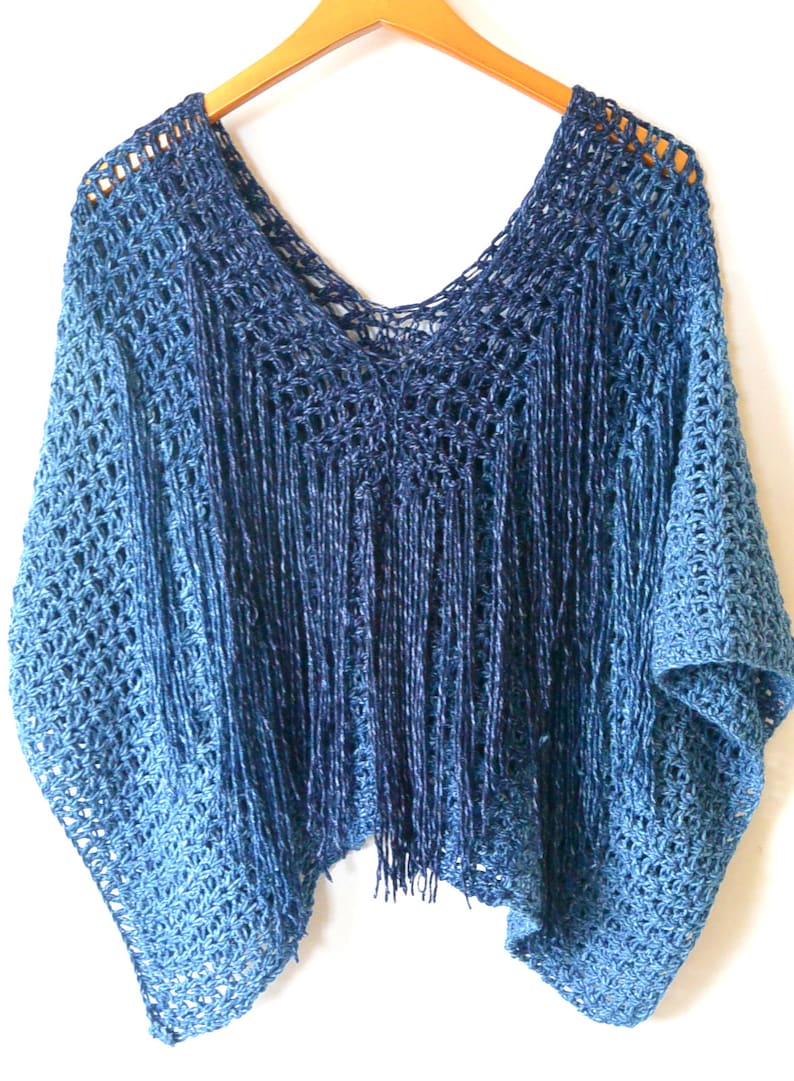 Easy Crochet V-stitch Poncho Pattern, Boho Ombre Fringe (PDF Pattern ...