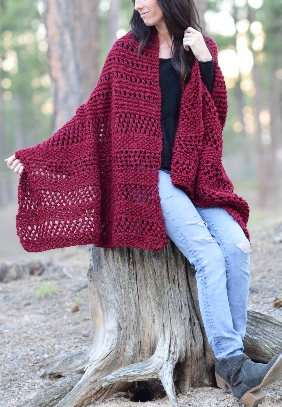 Merlot Wrap Knitting Pattern, Knit Shawl Pattern, Blanket Scarf ...