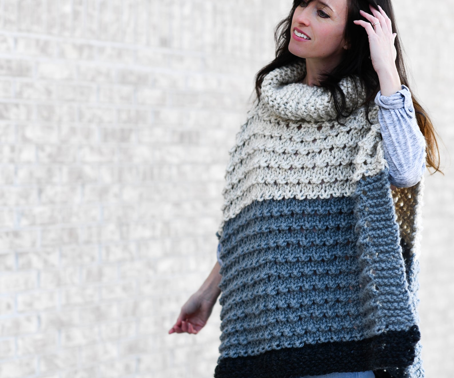 Knitting Pattern, Color Block Poncho Knitting Pattern, Vail Ski Knit ...