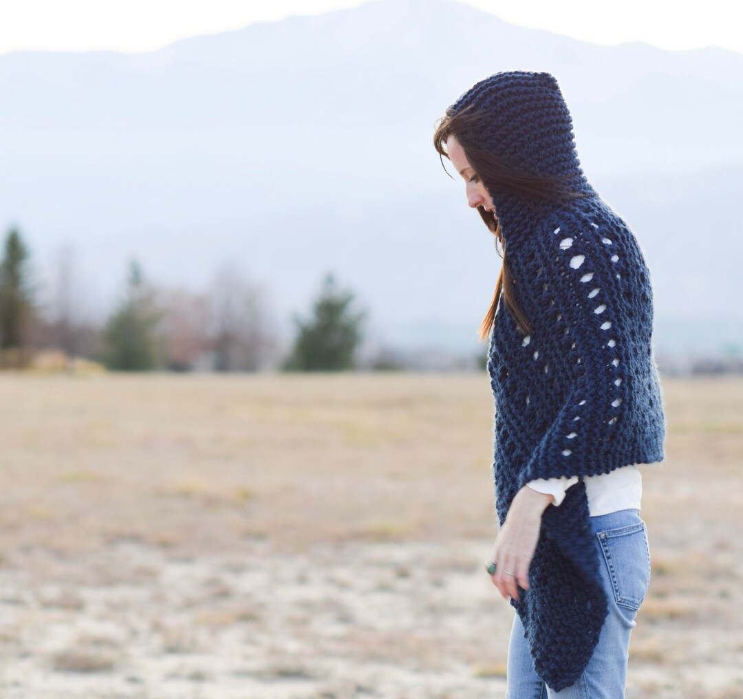 Hooded Knit Wrap Pattern, Knit Shawl Pattern, Knit Hooded Scarf Pattern ...