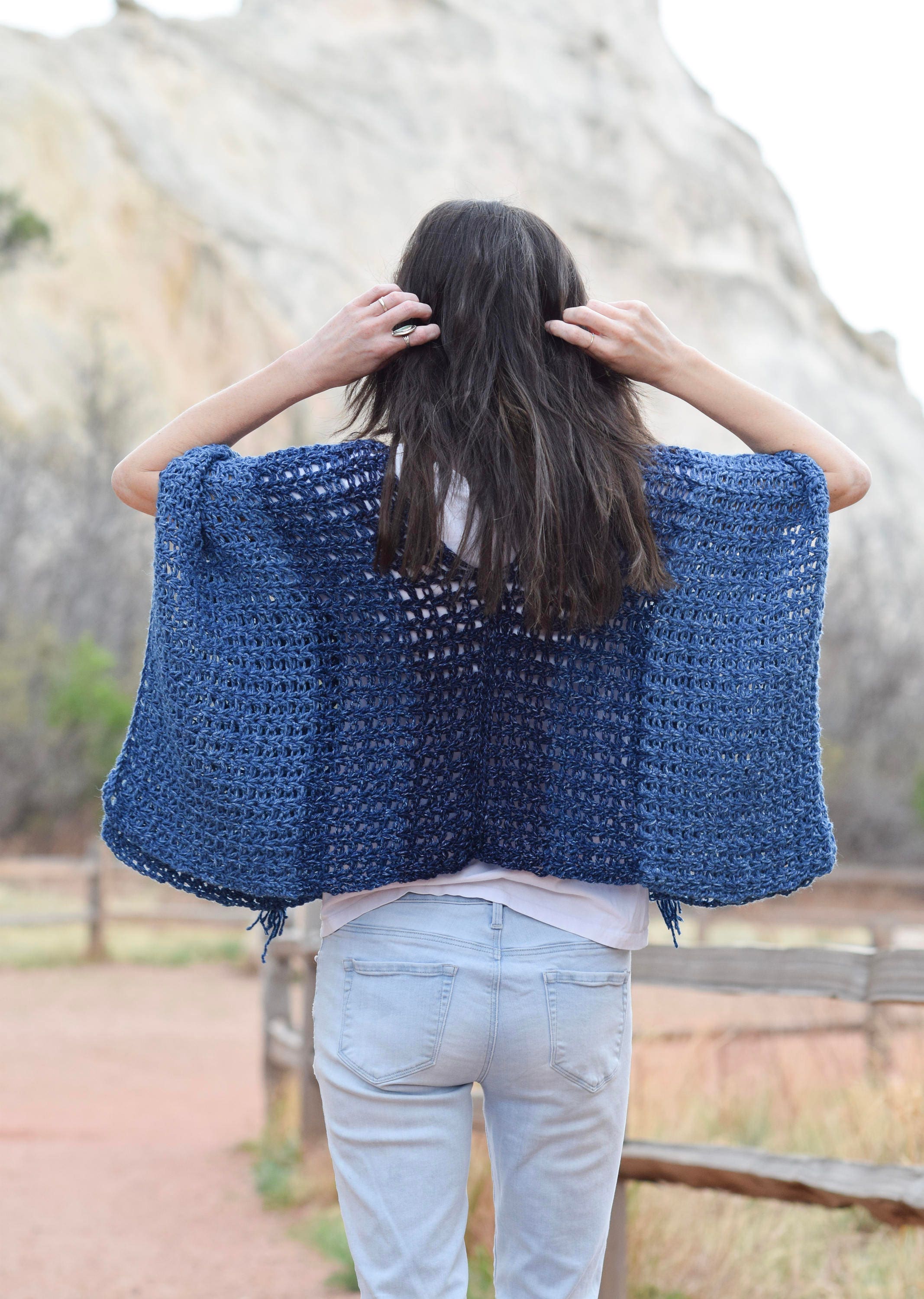Easy Crochet V-stitch Poncho Pattern, Boho Ombre Fringe (PDF Pattern ...