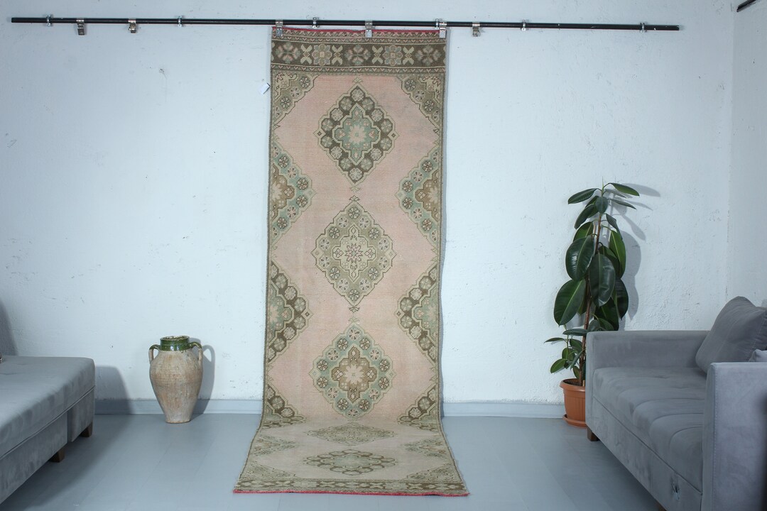 Pink Runner, Vintage Rug Runner, Area Rug 3'1x12' Feet, Hallway Runner ...
