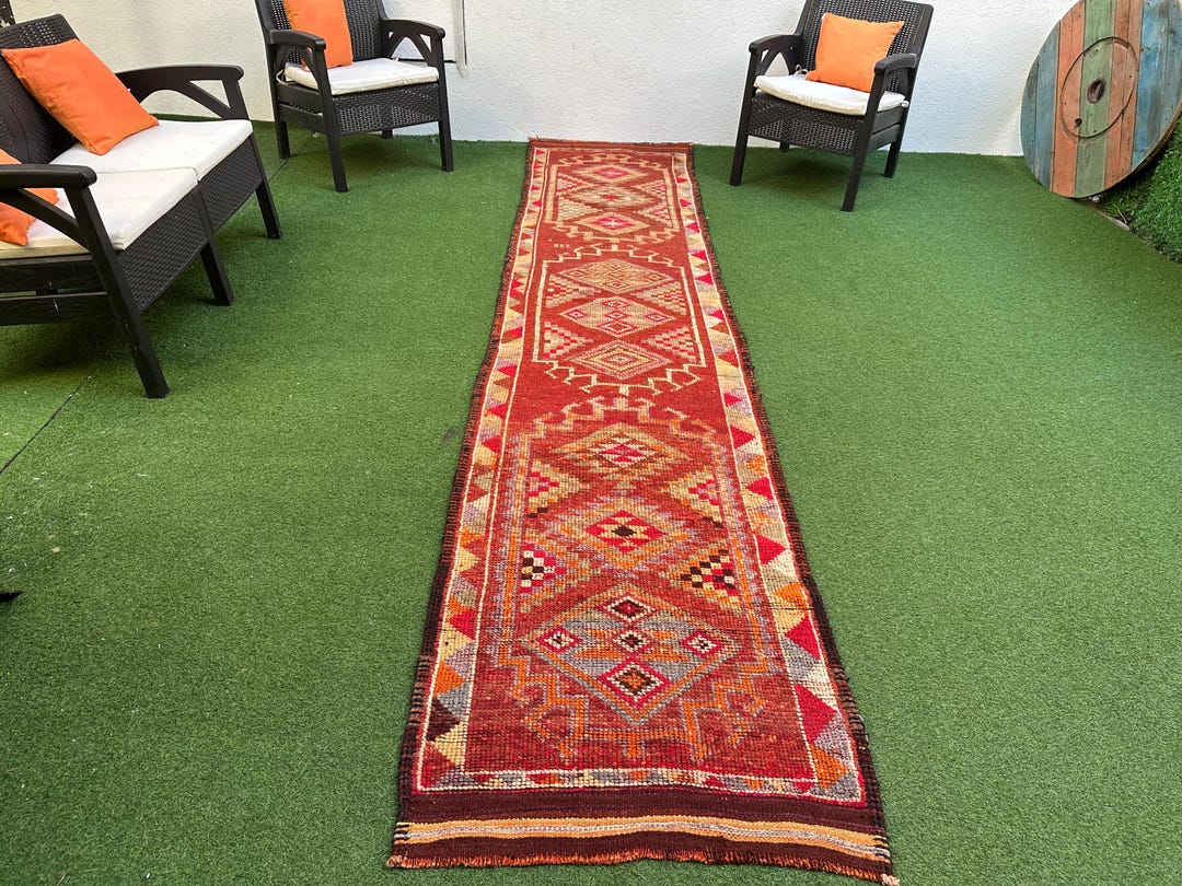 Vintage Turkish Runner Rug: 3x13 Handwoven Wool Hallway Rug - Etsy