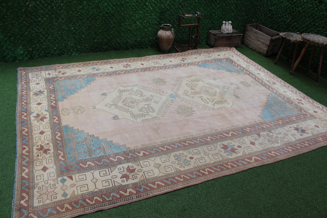 Large Vintage Rug, Large Turish Rug, Large Oushak Rug, Pink Turkish Rug ...
