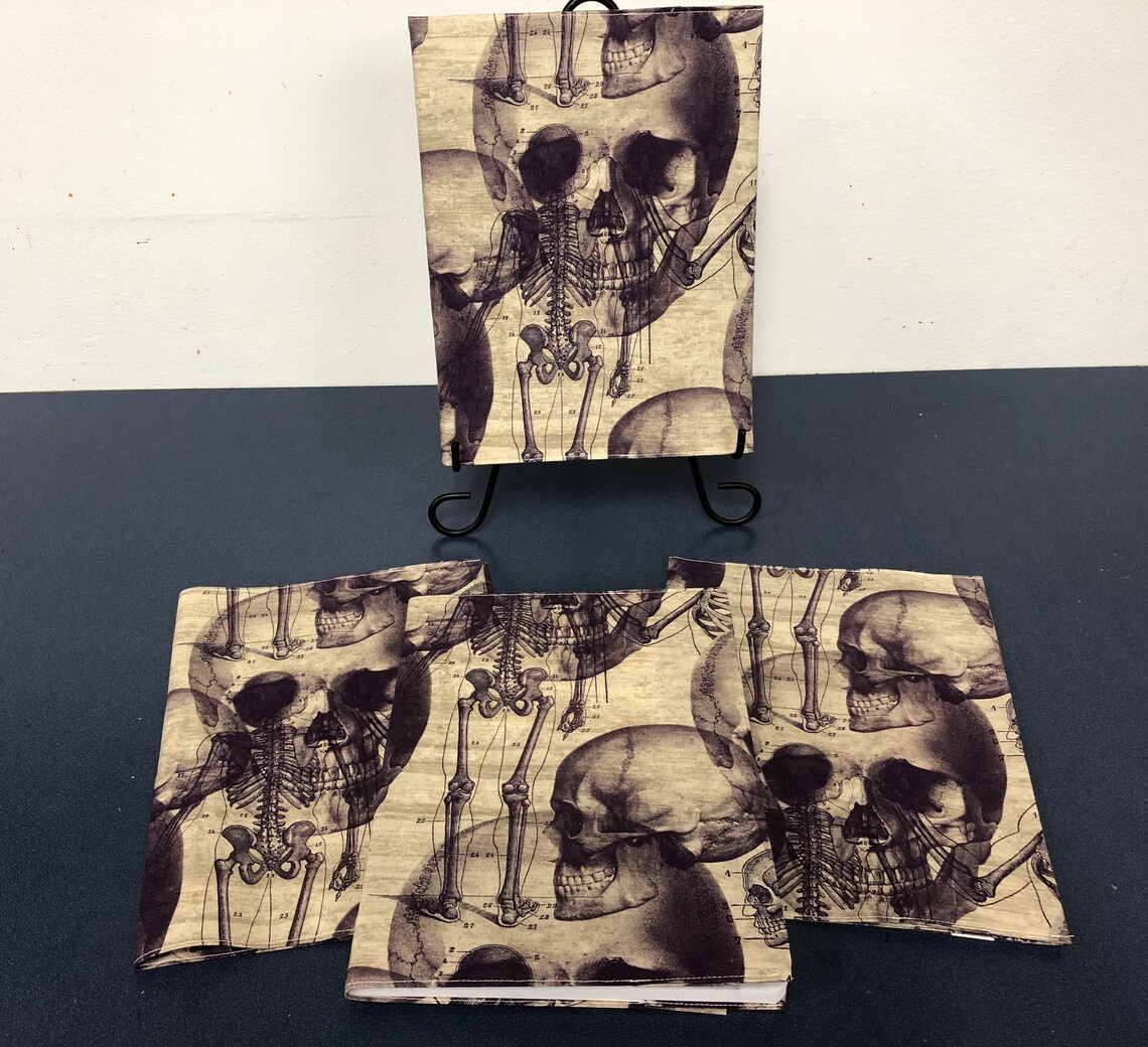 Skeleton themed fabric journal cover for composition notebook. | Etsy