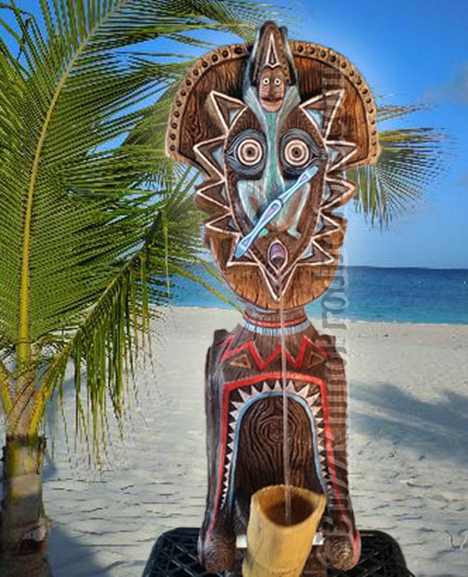 TIKI ROOM MAUI Statue Water Fountain Clock Figure Figurine Art ...