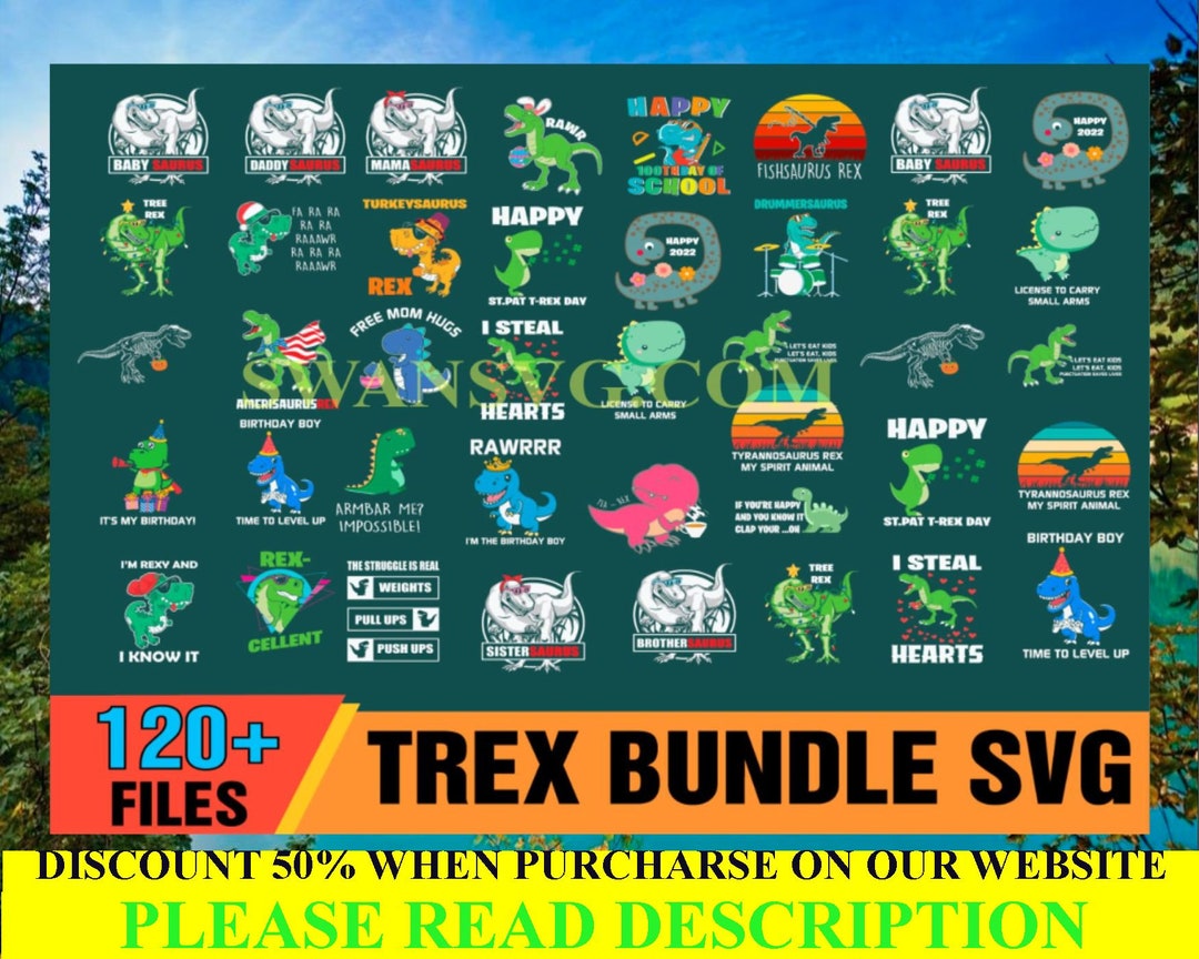 120 T-rex Bundle SVG, Dinosaur T-rex SVG, Tyrannosaurus SVG, Jurassic ...