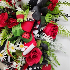 Ladybug Door Swag: Red Roses & Polka Dot Bows, Whimsical Summer Decor ...