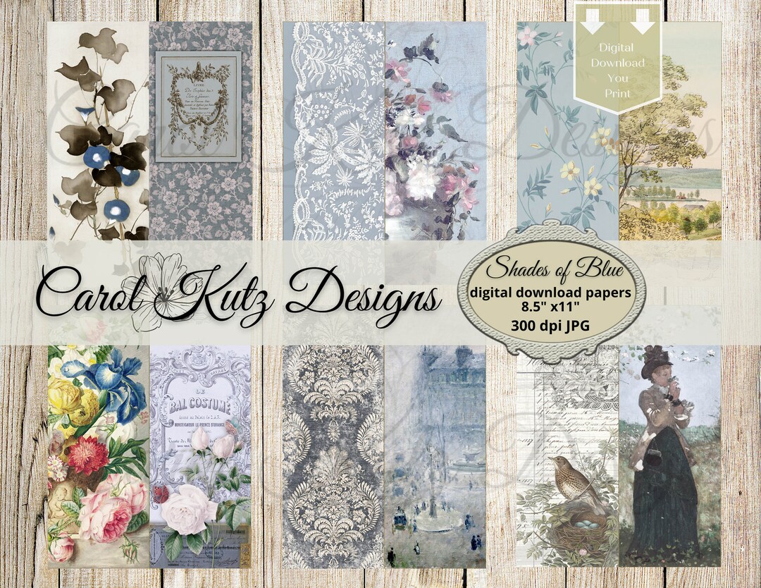Junk Journal, Kit, Shades of Blue, Printable Tall Slim Skinny Journal ...