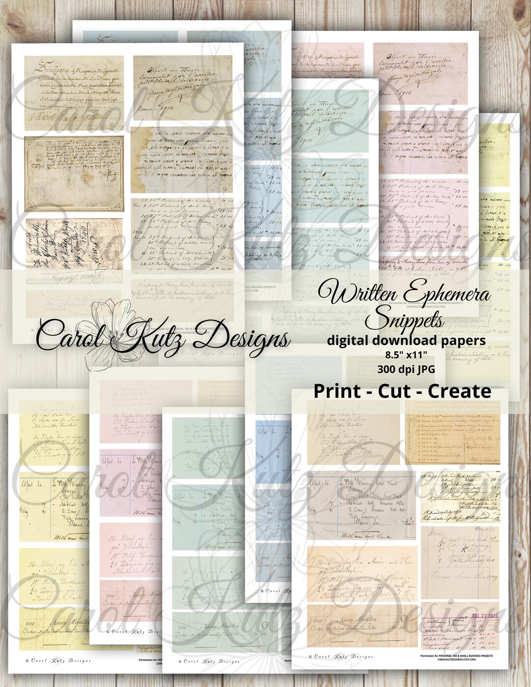 Junk Journal, Vintage, Hand Written Snippets, Digital Download ...